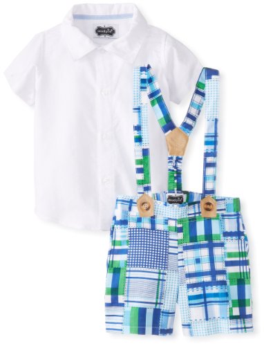 Mud Pie Baby Boys' I'M One 3 Piece Set Madras Plaid Shorts Button Down and Tie Set, Multi, 12 18 Months