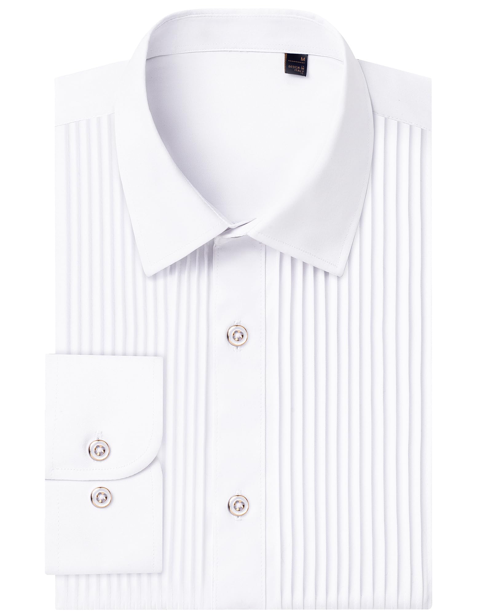 J.VER Men's Tuxedo Shirt Formal Dress Shirt Pleated Long Sleeve Button Down Shirts for Prom Party Wedding Solid White