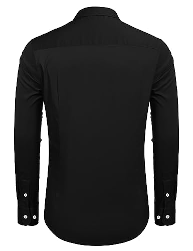 COOFANDY Mens Dress Shirts Long Sleeve Slim Fit Button Down Untucked Shirt Black