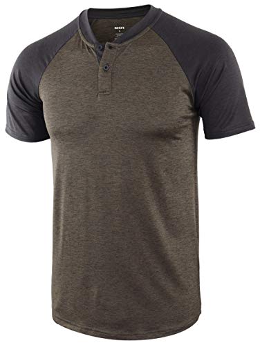 KNQR Men's Performance Lightweight Vintage Quick Dry Athletic Active Outdoor Hiking Henley T-Shirts Military/Black Carbon XXL
