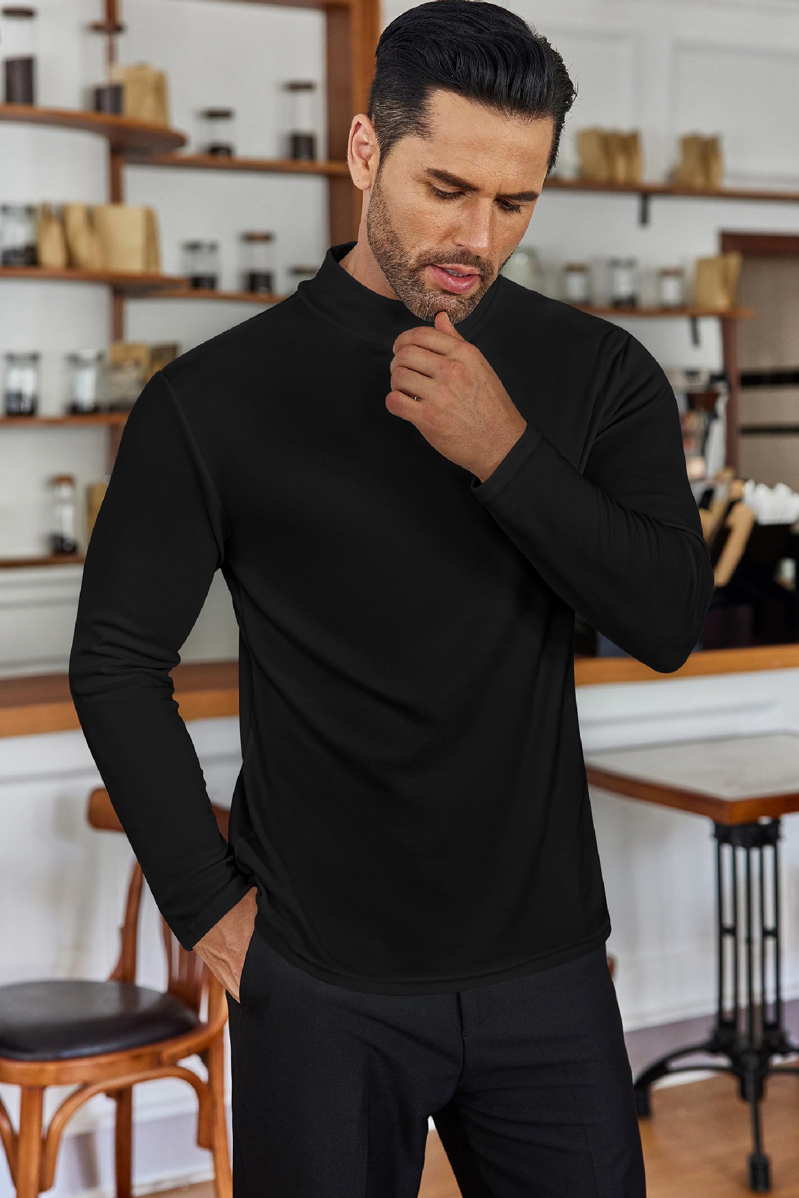 Ekouaer Men's Mock Turtleneck Long Sleeve Turtle Neck Shirts Lightweight Undershirt Thermal Pullover Sweater Black Medium