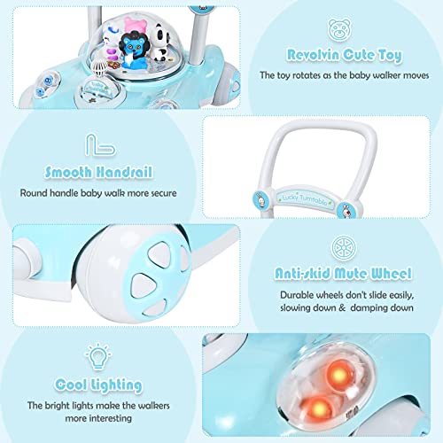 INFANS Baby Walker for Boys Girls, Activity Push Walker for Infants, Kids Early Educational Activity Center with Lights& Music, Learning Walking for Infants and Toddlers Over 12 Months (Blue)