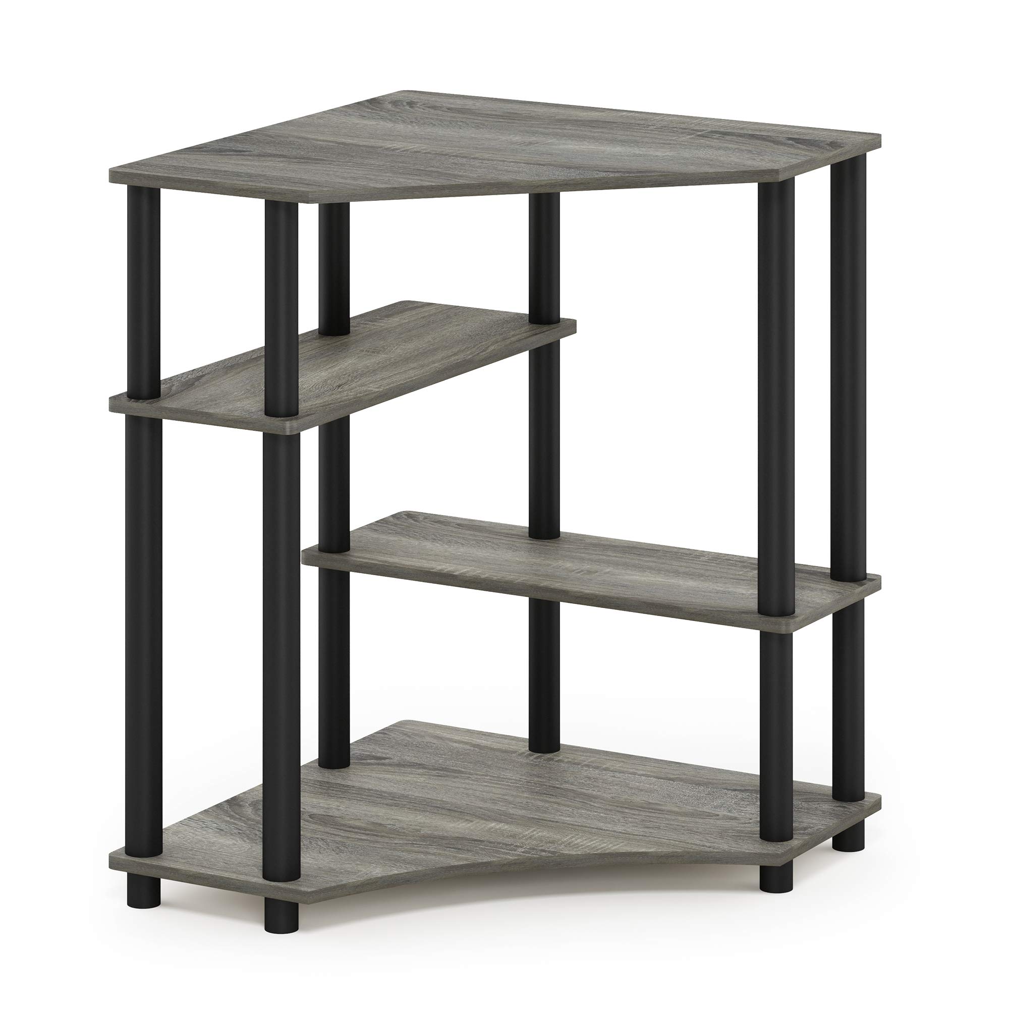 Furinno Turn-N-Tube Space Saving Corner Desk, French Oak Grey/Black Efficient Home Laptop Notebook Computer Desk with Square Shelves, French Oak Grey/Black