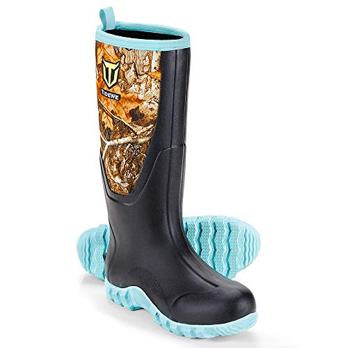 TIDEWE Rubber Boots for Women Multi-Season, Waterproof Rain Boots with Steel Shank, 6mm Neoprene Durable Rubber Outdoor Hunting Boots Size 7 (Green)