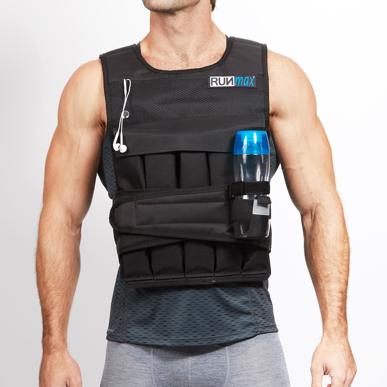 RUNmax RUNFast 12Lbs-140Lbs Weighted Vest with Shoulder Pads, 60 lb, Black