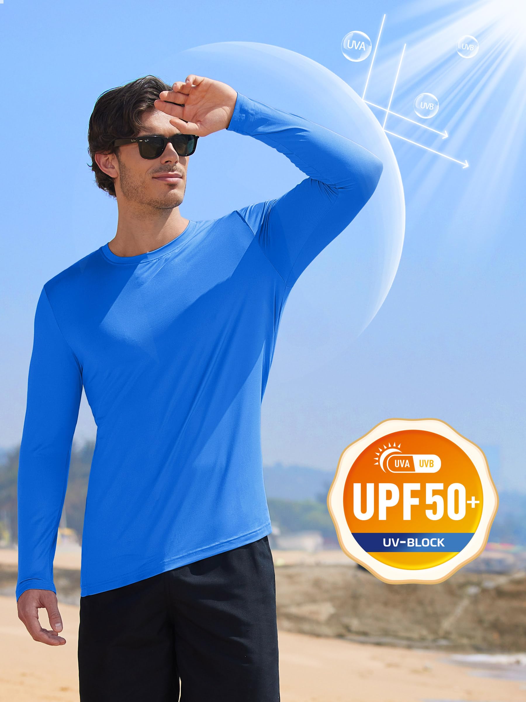 MAGCOMSEN Quick Dry Shirts for Men Long Sleeve Summer T Shirts UPF 50+ Lightweight Beach Shirts Acrive Workout UV T Shirts Azure M