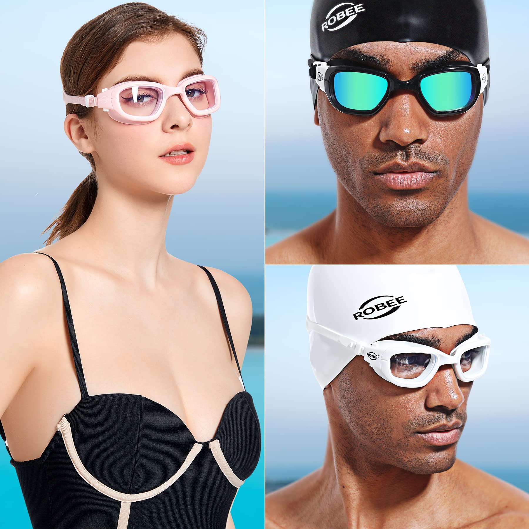 Robee Swimming Goggles, Adult Polarized Swim Goggles for Men Women Youth, Water Pool Glasses