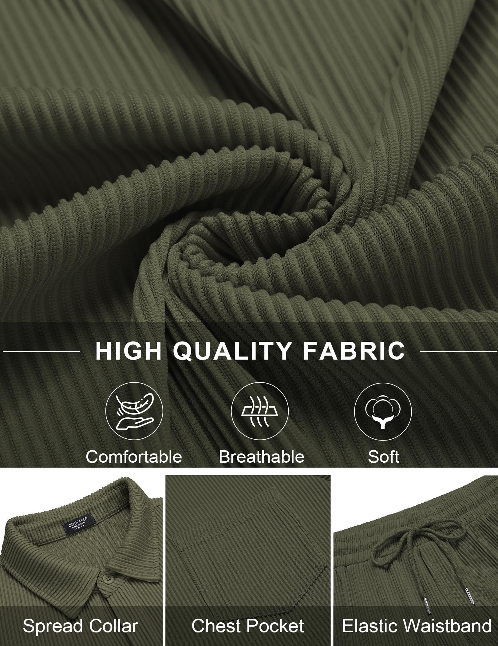 COOFANDY Mens Matching Shirt and Pants Set Long Sleeve Button Up Shirts Ribbed Pants with Pockets Lounge Tracksuits