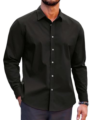 COOFANDY Mens Dress Shirts Long Sleeve Slim Fit Button Down Untucked Shirt Black