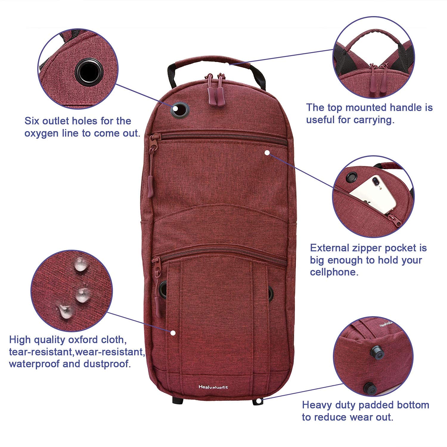 Healvaluefit Oxygen Tank Backpack O2 Cylinder Carrying Holder Bag Fit Size M4/A, M6/B, M9/C, M2, ML6 -Red (not for The D Oxygen Tank)