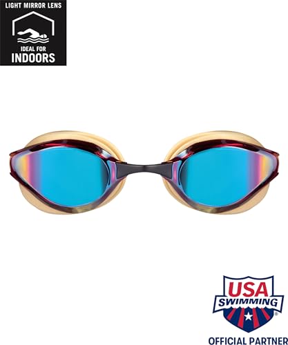 Arena Python Racing Swim Goggles for Men and Women, UV Protection, Anti-Fog, Dual Strap, Mirror Lens, Copper/Gold