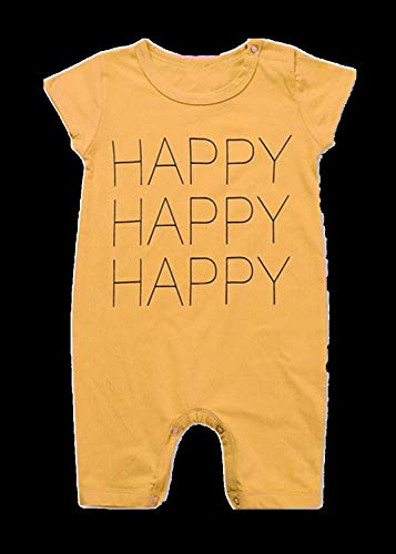 AYIYO Baby Infant Short Sleeves Happy Printed Bodysuit Rompers Shortalls Outfit Yellow