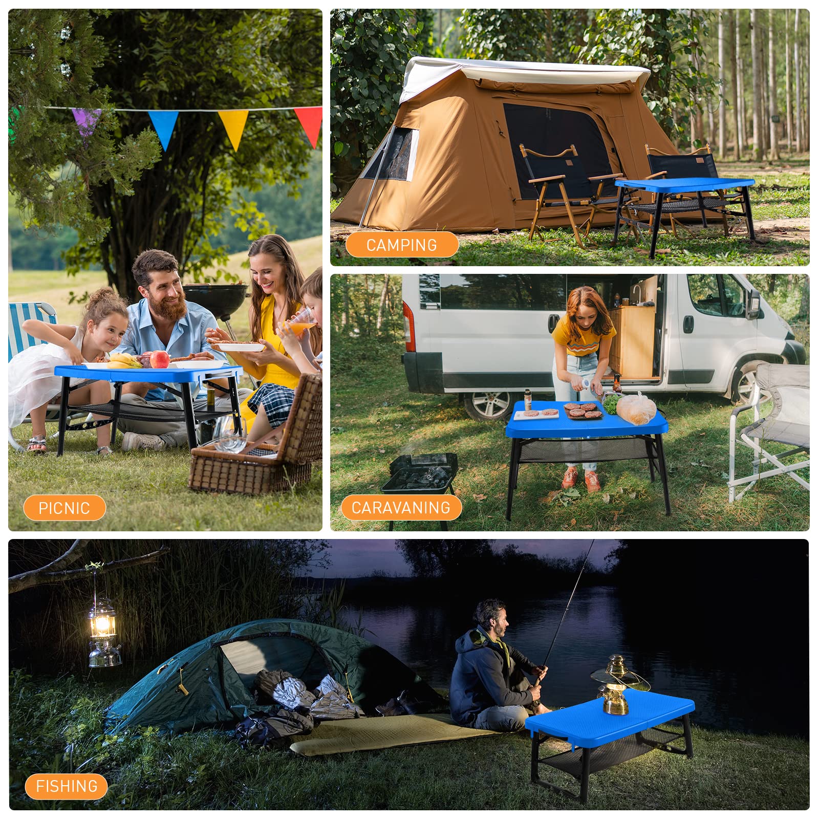 Small Folding Table Portable for Camping - Mondoshop Lightweight Foldable Table with Mesh Fabric for Outdoor Cooking, Picnic, Camp, Beach, Travel