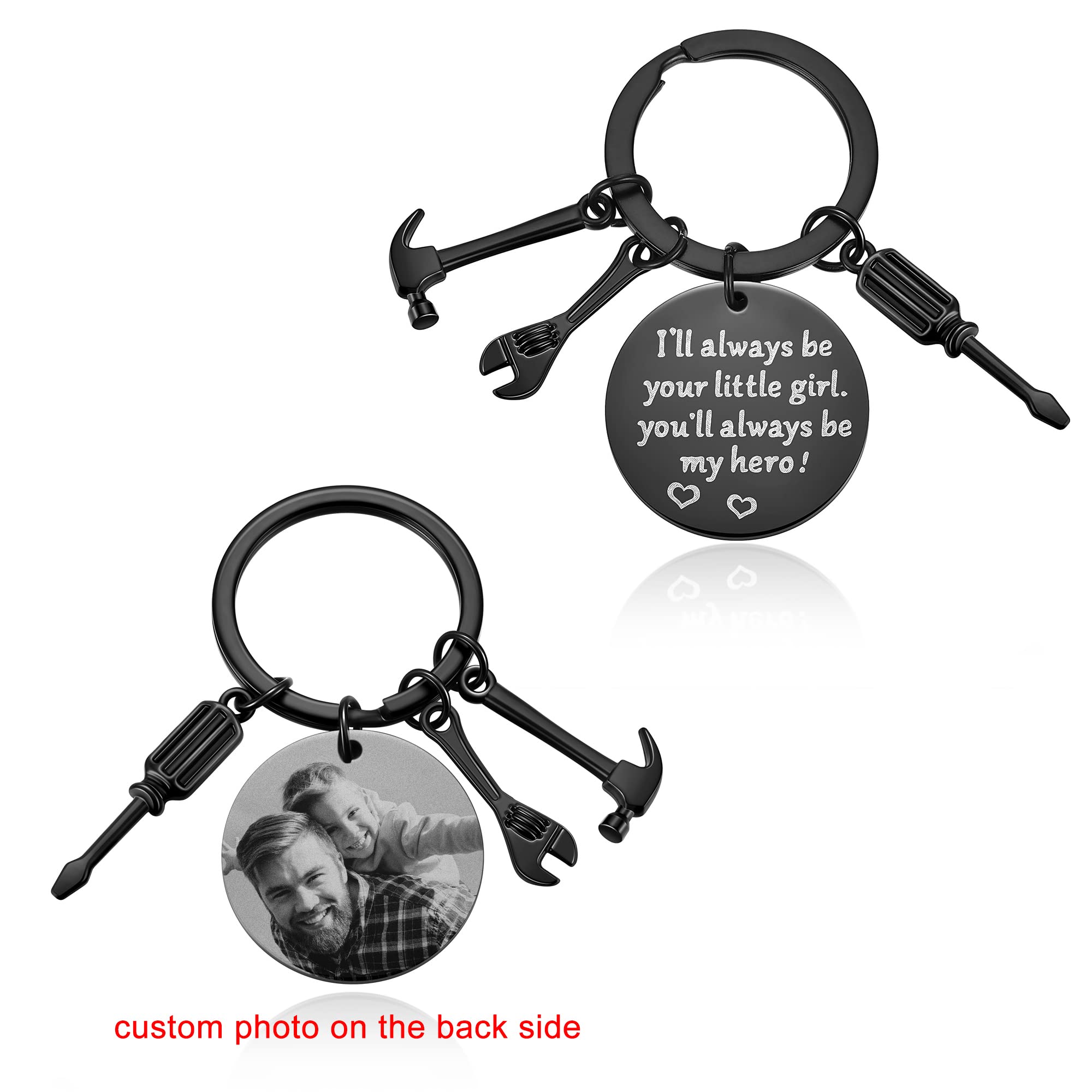 Personalized Master Dad keychain Father's Day Gift Keychain Your Little Girl My hero Custom Photo Picture Keychain for Men Dad Birthday Memorial Gift