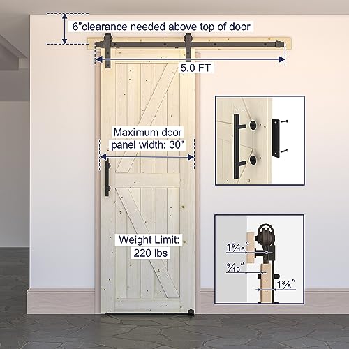 GOLDENPOLEY 30in x 84in Sliding Barn Door with 5 FT Barn Door Hardware Kit, DIY Unfinished K-Frame-Installation Required-Includes Barn Door Slabs,Wood, Barn Door Hardware, Handle, and Floor Guides