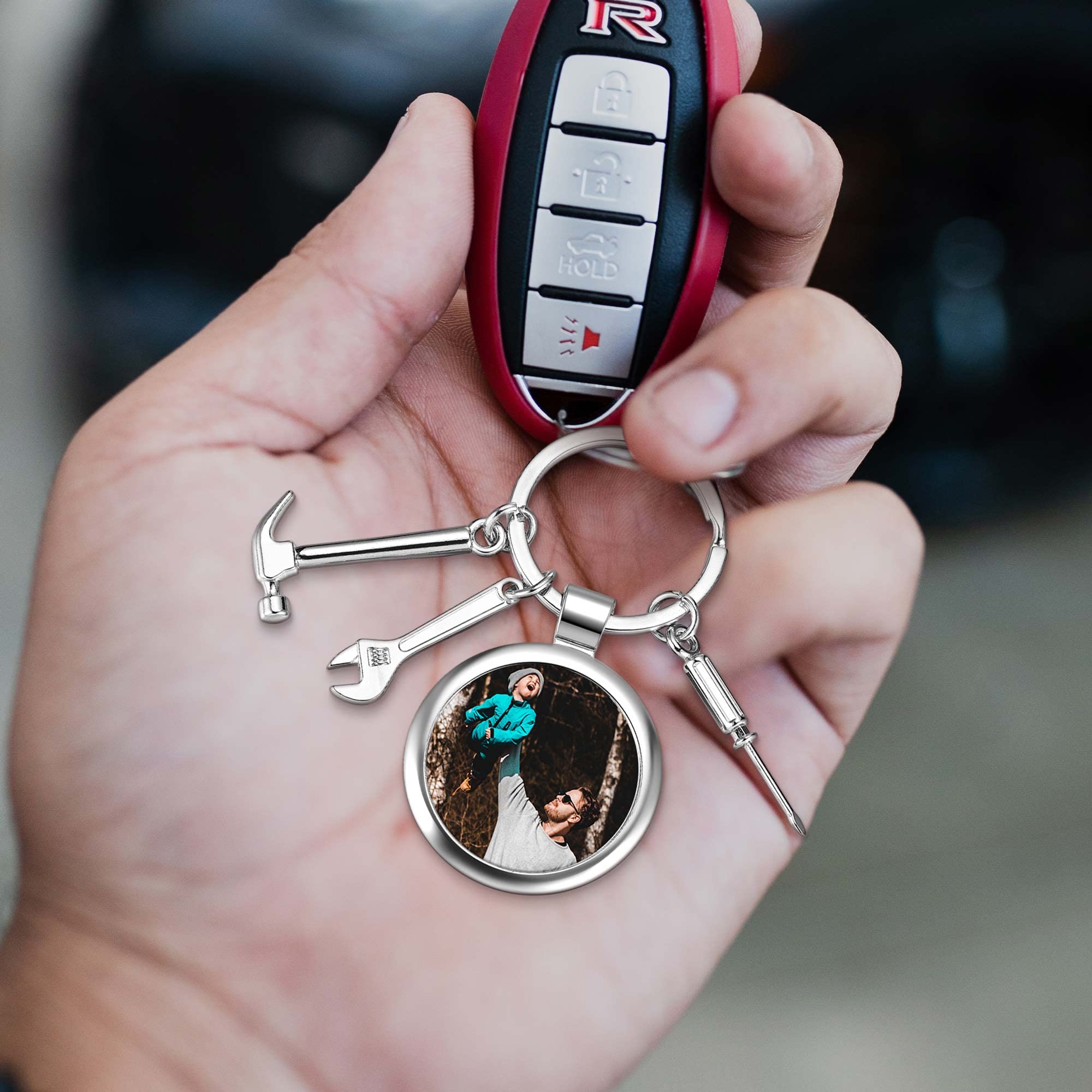 Personalized Master Custom Photo Keychain Fathers Day Keychain Gift from Daughter Son Best Dad Ever Gifts for Man Papa Husband Valentine's Day (Silver-If Dad Can't Fix It, No One Can)