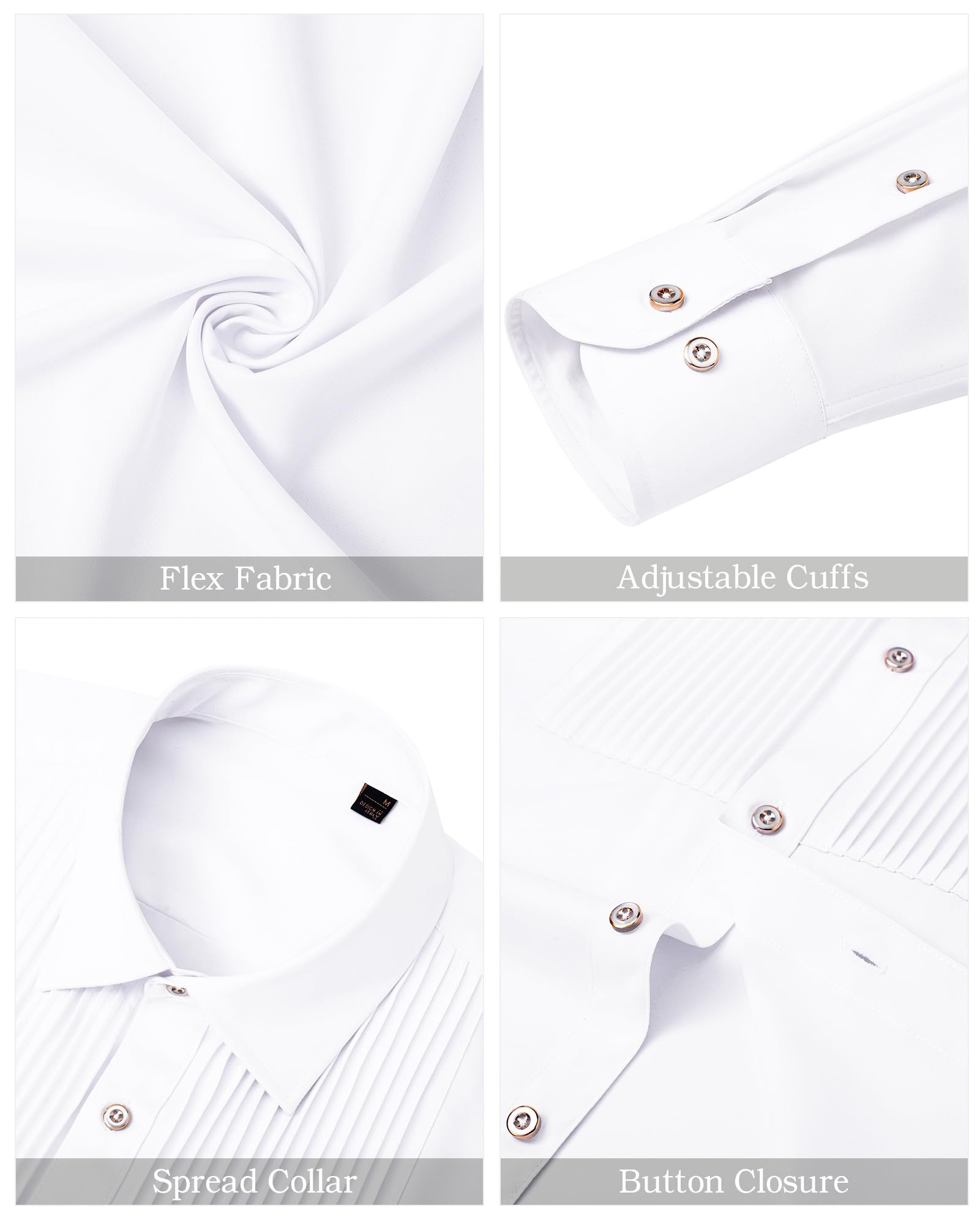 J.VER Men's Tuxedo Shirt Formal Dress Shirt Pleated Long Sleeve Button Down Shirts for Prom Party Wedding Solid White