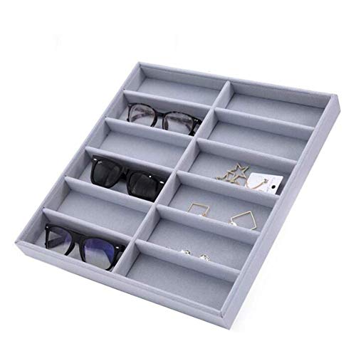 6/12 Grid Velvet Glasses Display Case Sunglasses Organizer Box Eyeglasses Eyewear Storage Case Eye Glasses Holder Container Sunglasses Storage Rack Stand Jewelry Watches Sunglass Show Tray (12 Grid)