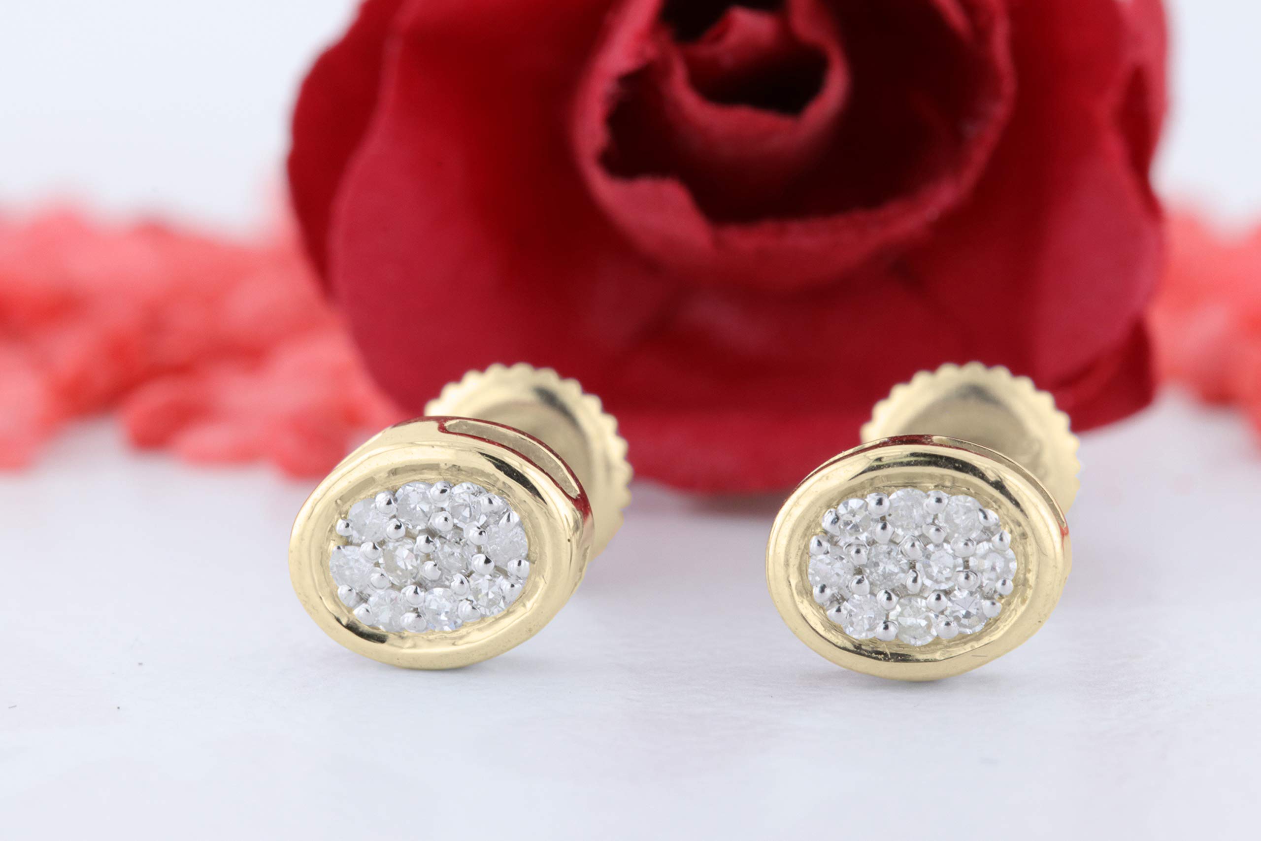 Dazzlingrock Collection 0.10 Cttw Round White Diamond Womens Oval Frame Cluster Stud Earrings 1/10 CT, 10K Solid Yellow Gold