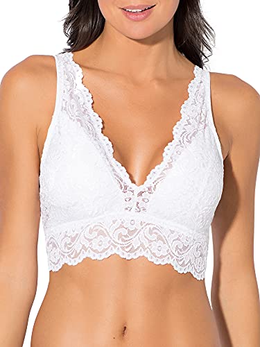 Smart & Sexy Women's Signature Lace Deep V Neck Wireless Bralette, Bralettes For Women With Support, Bralettes and Bralette Pack In the Buff/White/Black M