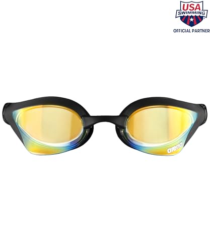 Arena Unisex Cobra Core Swim Goggles for Men and Women No Leak No Fog Max Comfort Standard Mirror Lens, Yellow Copper/Black