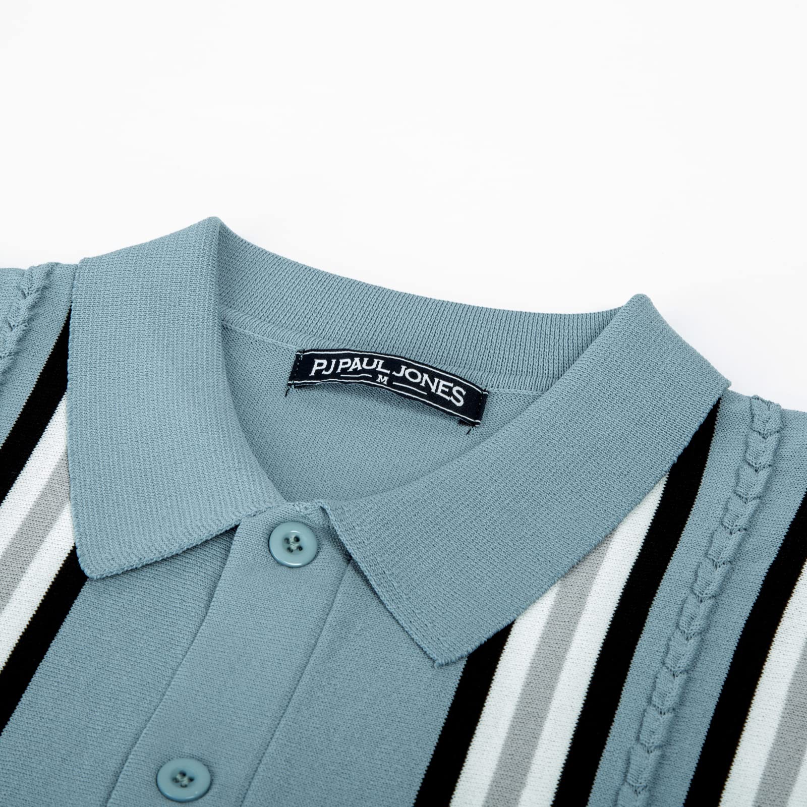PJ PAUL JONES Knit Polo Shirt Mens Retro 70s Stripes Lapel Collared Knitted Shirts Blue Button Down Italian Knitwear for Summer Golf Bowling XL