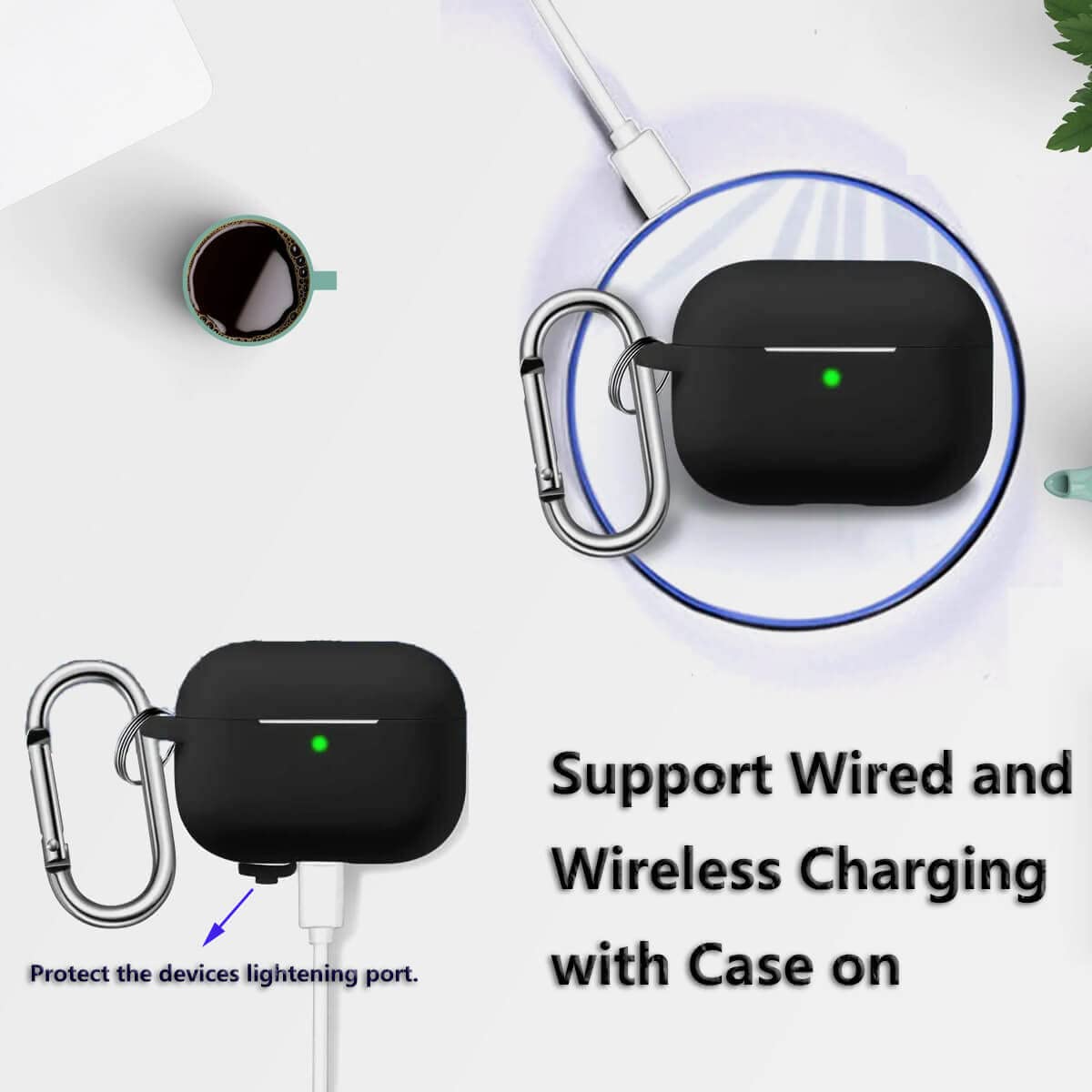 AirPods Pro Case Compatible with Apple AirPods Pro 2nd/1st Generation, Silicone Protective Cover with Keychain Front LED Visible, Black