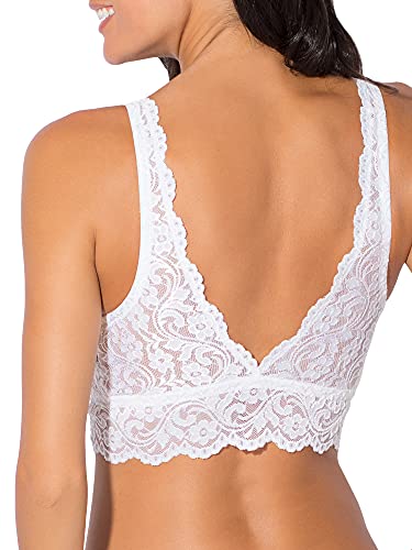 Smart & Sexy Women's Signature Lace Deep V Neck Wireless Bralette, Bralettes For Women With Support, Bralettes and Bralette Pack In the Buff/White/Black M
