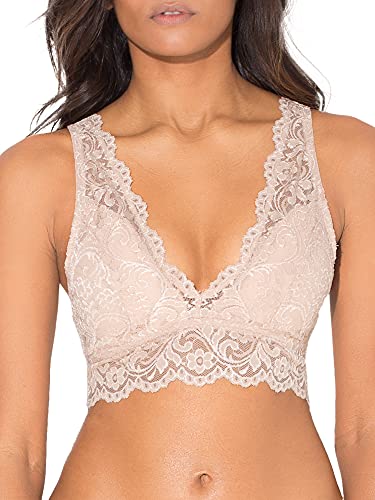 Smart & Sexy Women's Signature Lace Deep V Neck Wireless Bralette, Bralettes For Women With Support, Bralettes and Bralette Pack In the Buff/White/Black M