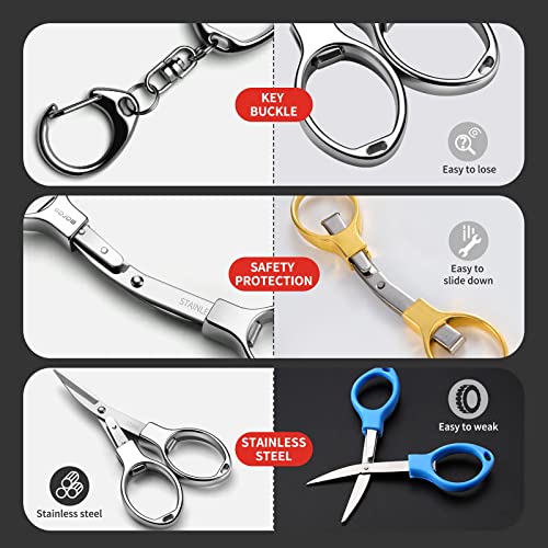 Travel Folding Scissors-3 Pack,Multipurpose, Comfort Grip, Stainless Steel Telescopic Cutter,Home Office Folding Safety Portable Scissors