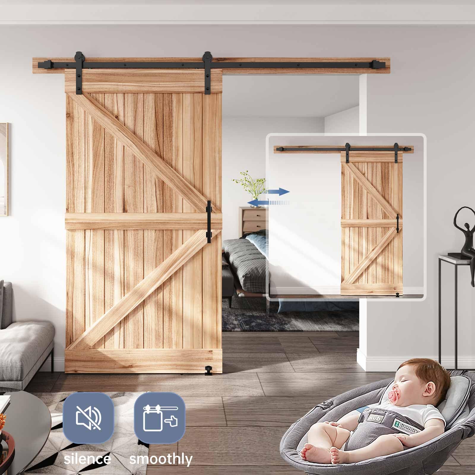 EaseLife 8 FT Sliding Barn Door Track and Handle Hardware Kit,Heavy Duty,Straight Pulley,Slide Smoothly Quietly,Easy Install (8FT Track Kit for 40"~48" Wide Single Door)