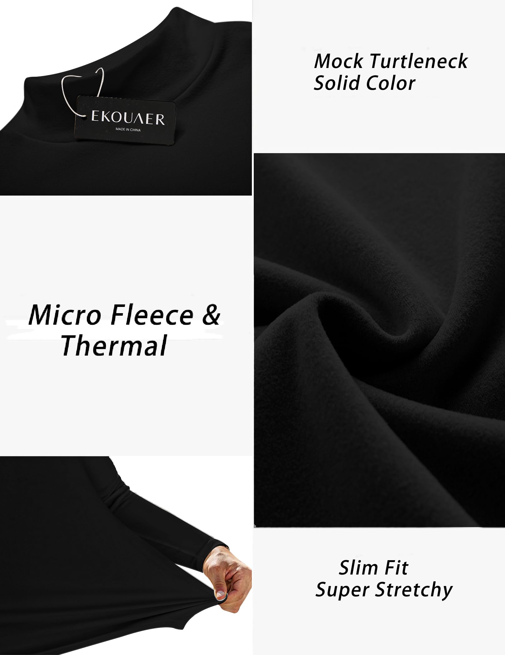 Ekouaer Men's Mock Turtleneck Long Sleeve Turtle Neck Shirts Lightweight Undershirt Thermal Pullover Sweater Black Medium