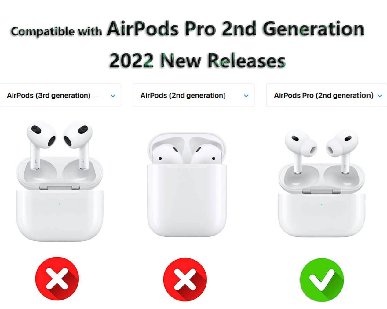 AirPods Pro Case Compatible with Apple AirPods Pro 2nd/1st Generation, Silicone Protective Cover with Keychain Front LED Visible, Black