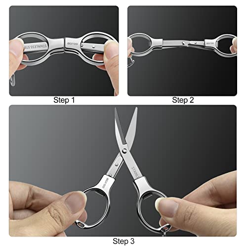 Travel Folding Scissors-3 Pack,Multipurpose, Comfort Grip, Stainless Steel Telescopic Cutter,Home Office Folding Safety Portable Scissors