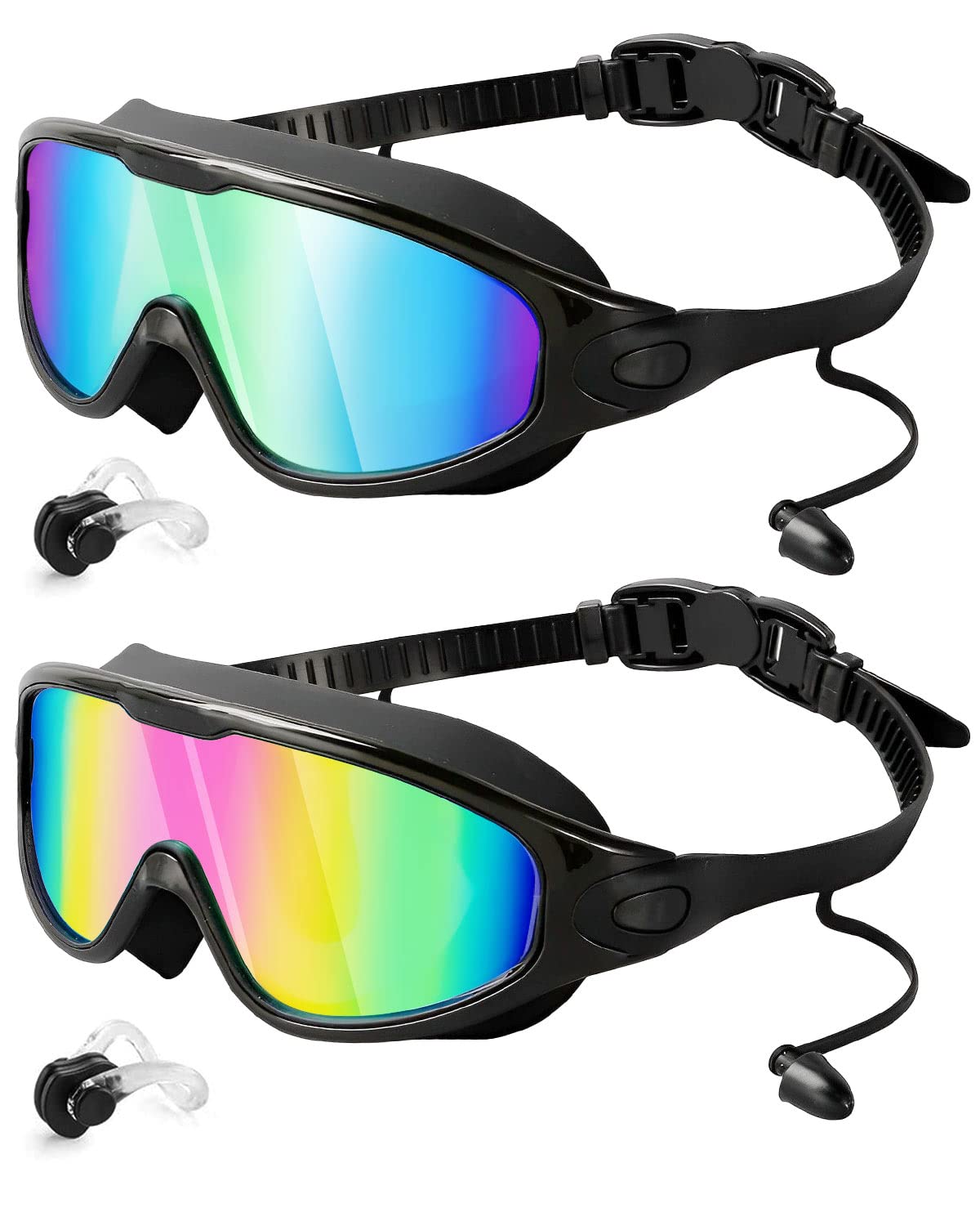 Rantizon Swim Goggles 2 Pack, Wide View Anti Fog&UV Swimming Goggles for Audlt, No Leaking Swim Glasses for Men Women Kids