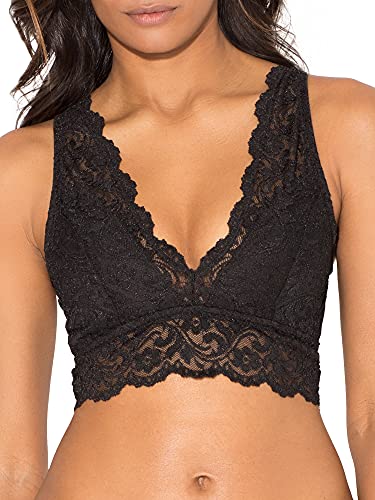 Smart & Sexy Women's Signature Lace Deep V Neck Wireless Bralette, Bralettes For Women With Support, Bralettes and Bralette Pack In the Buff/White/Black M