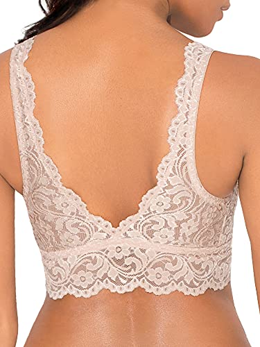 Smart & Sexy Women's Signature Lace Deep V Neck Wireless Bralette, Bralettes For Women With Support, Bralettes and Bralette Pack In the Buff/White/Black M
