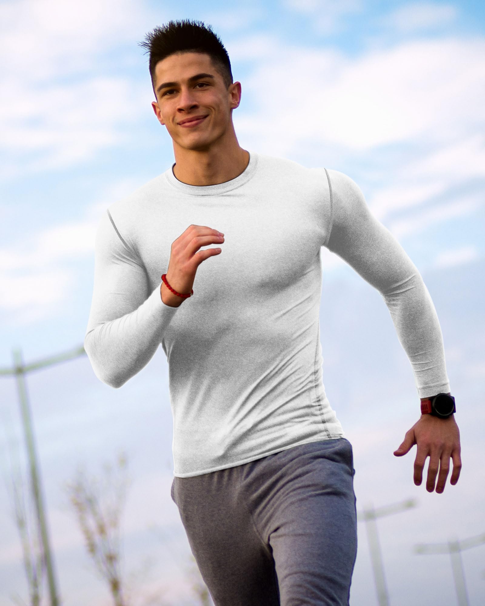 Hicarer 6 Pack Men's Athletic Compression Shirts Long Sleeve Workout Running Undershirt Thermal Sport Base Layer Top(Medium,Multicolor)