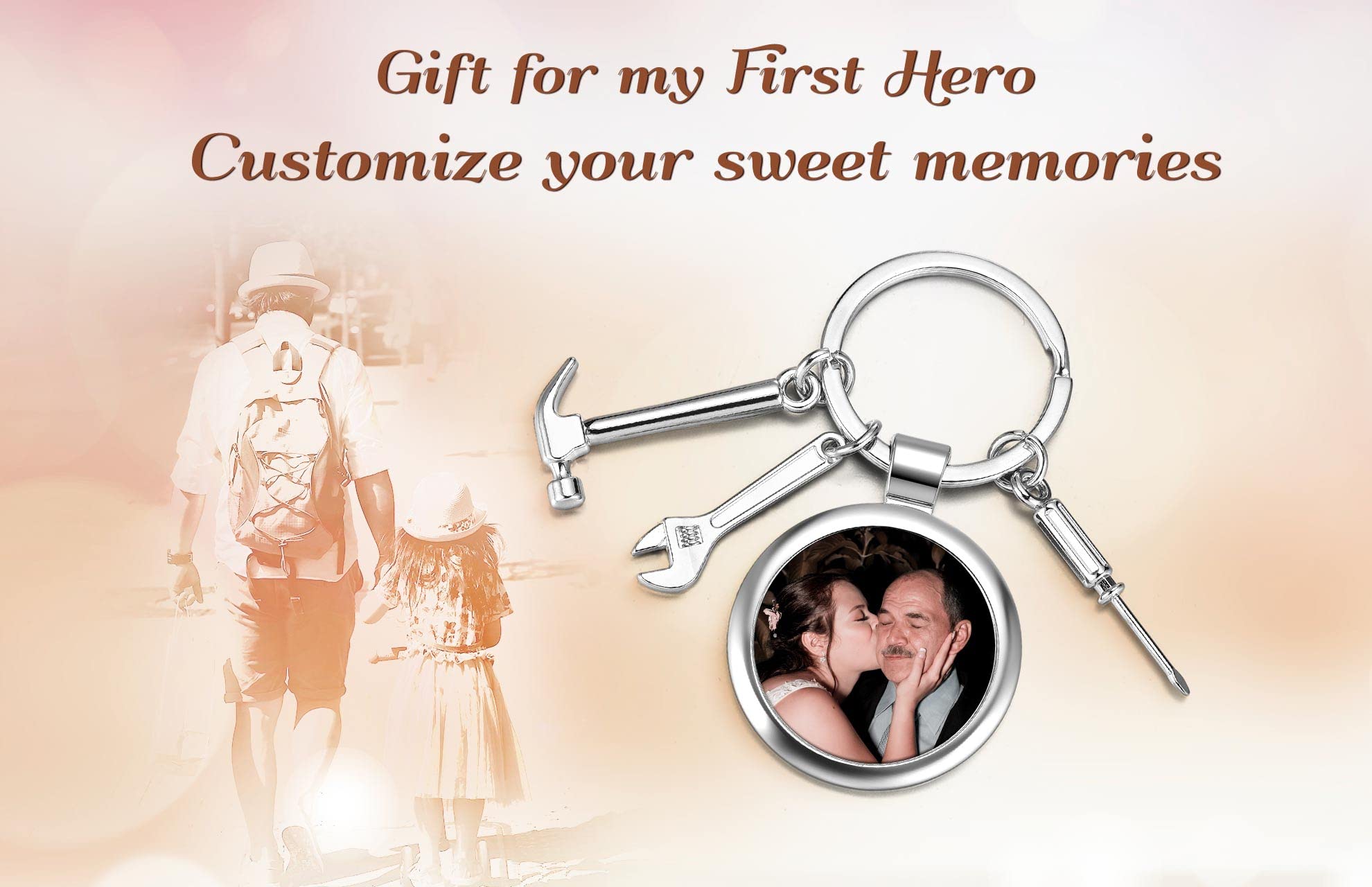 Personalized Master Custom Photo Keychain Fathers Day Keychain Gift from Daughter Son Best Dad Ever Gifts for Man Papa Husband Valentine's Day (Silver-If Dad Can't Fix It, No One Can)