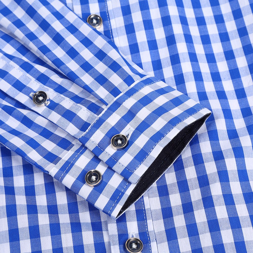 Clearlove Men's Long Sleeve Checkered Bavarian Oktoberfest Shirt for Lederhosen Blue S