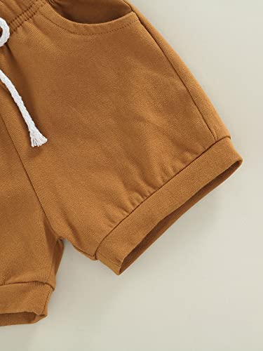 Toddler Baby Boy Summer Clothes Short Sleeve Stripes T-Shirt Shorts Set 2 Piece Outfit Brown 18-24 Months