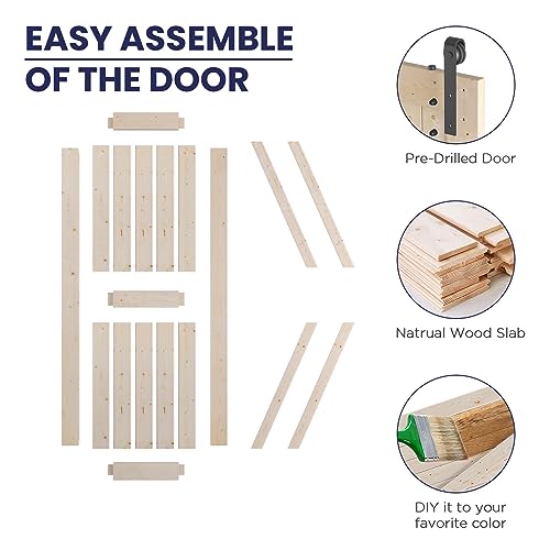 GOLDENPOLEY 30in x 84in Sliding Barn Door with 5 FT Barn Door Hardware Kit, DIY Unfinished K-Frame-Installation Required-Includes Barn Door Slabs,Wood, Barn Door Hardware, Handle, and Floor Guides