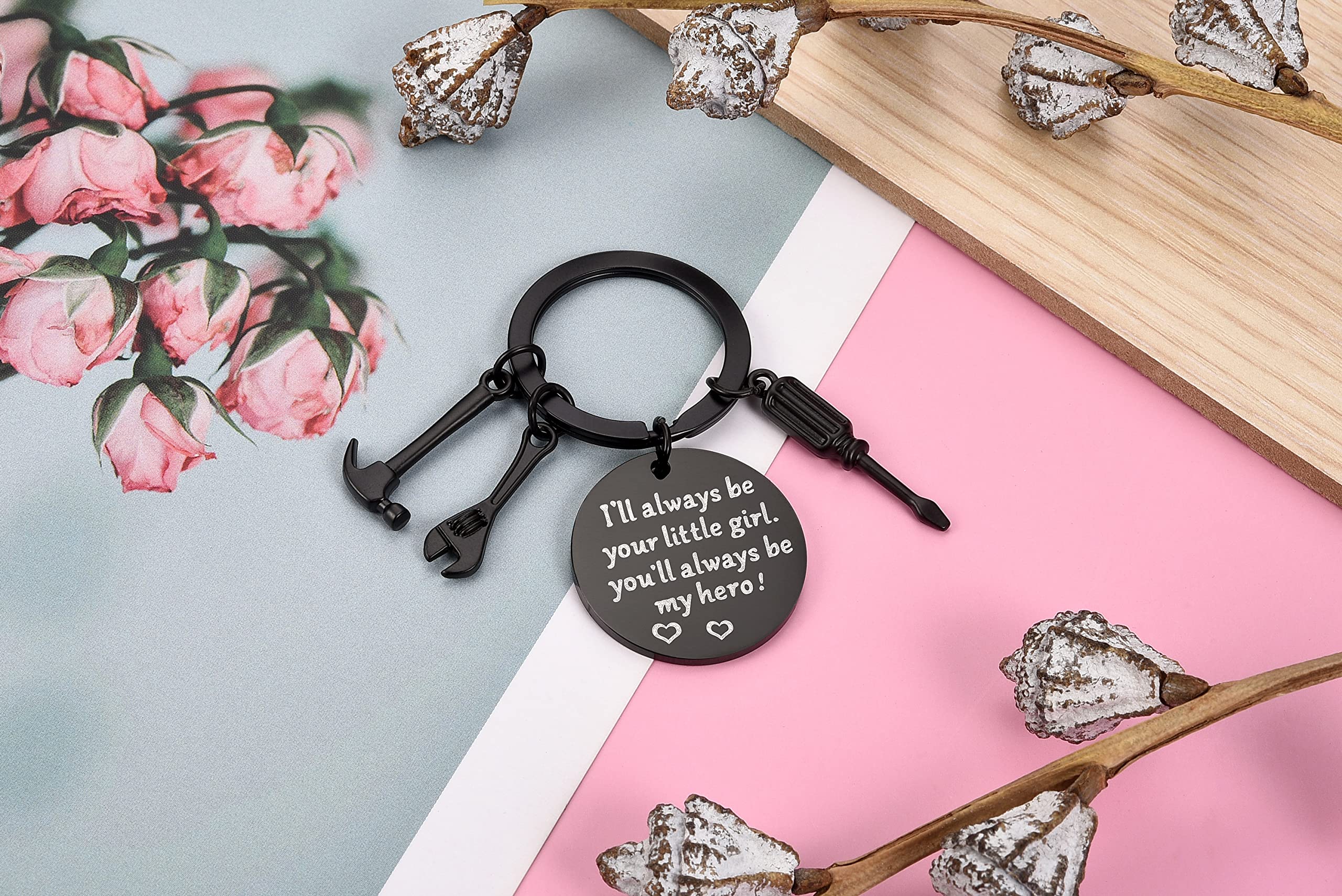 Personalized Master Dad keychain Father's Day Gift Keychain Your Little Girl My hero Custom Photo Picture Keychain for Men Dad Birthday Memorial Gift