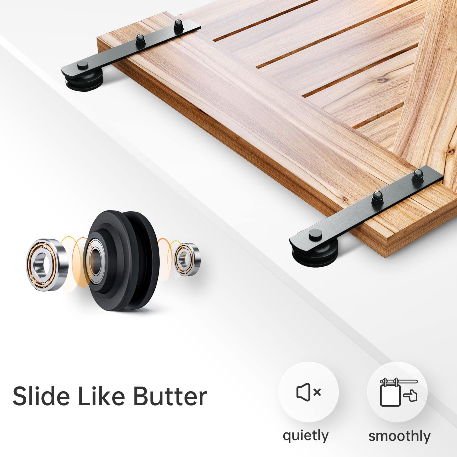 EaseLife 5.5FT Bypass Double Sliding Barn Door Hardware Kit,Single Track,Heavy Duty,Slide Smoothly Quietly,Easy Install, (5.5FT Track Kit for Double 38" Wide Door)