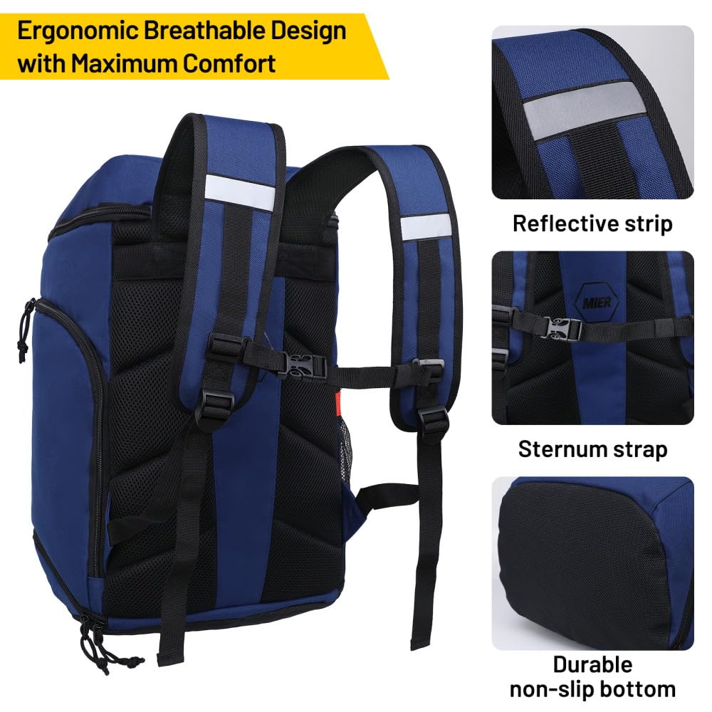 MIER Basketball Backpack Soccer Bag with Shoes/Ball Compartment, Large Sports Back Pack Equipment Bag for Men Women Athletes, 35L, Blue