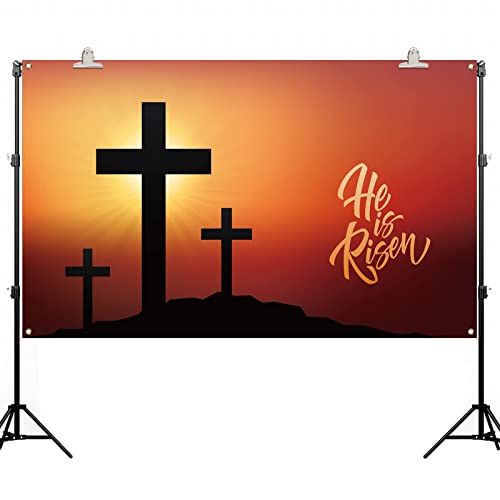 Pudodo He is Risen Backdrop Banner Easter Christian Cross Religious Holiday Party Photography Background Wall Decoration