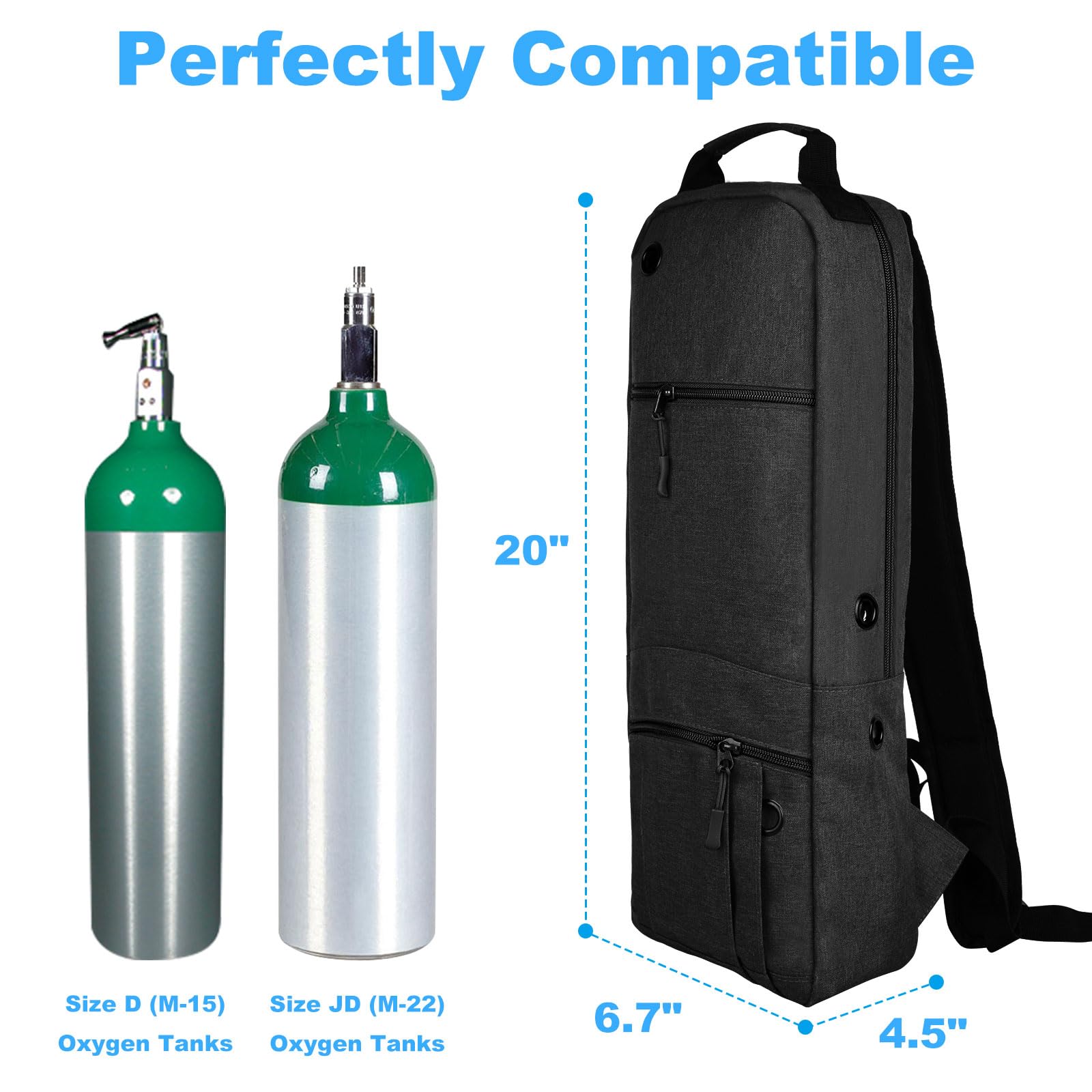 APDTEK Portable Oxygen Tank Backpack Holder for Size D (M-15), Comfortable Medical Oxygen Cylinder Backpack Bag with Durable Straps, Size JD (M-22) Oxygen Bag for Travel - Easy to Carry (Black)