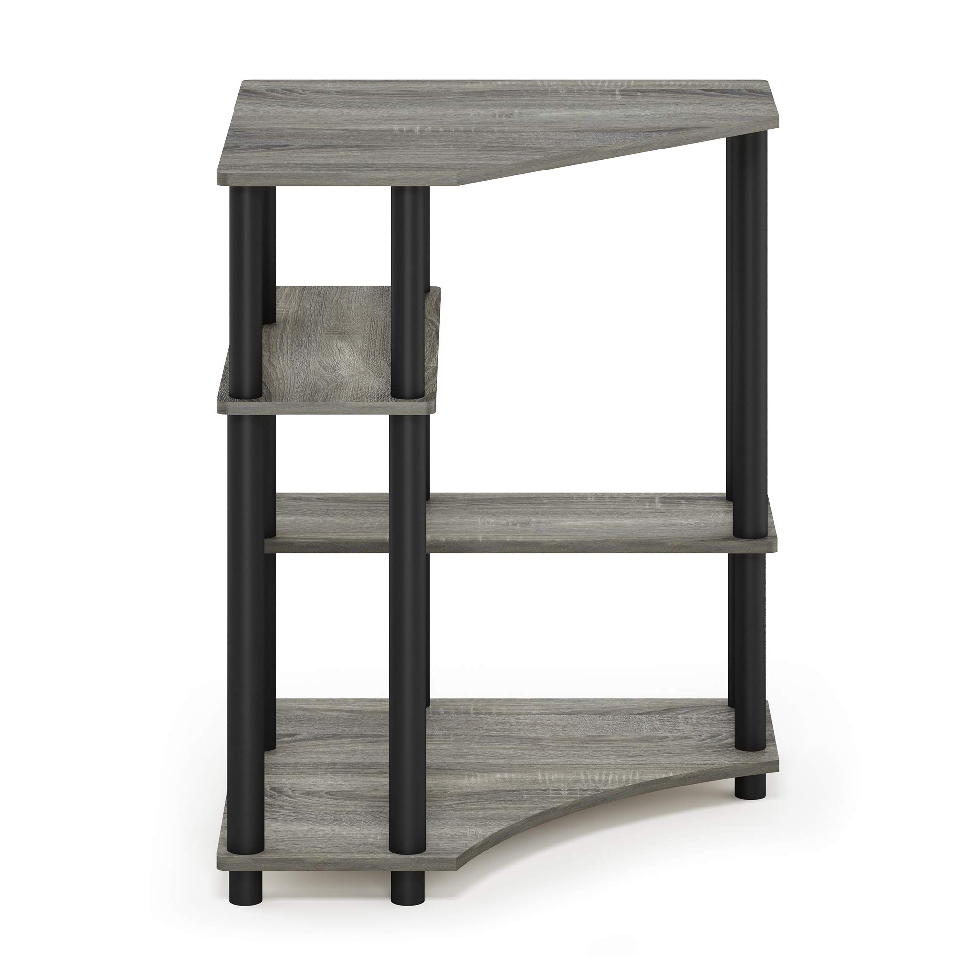 Furinno Turn-N-Tube Space Saving Corner Desk, French Oak Grey/Black Efficient Home Laptop Notebook Computer Desk with Square Shelves, French Oak Grey/Black