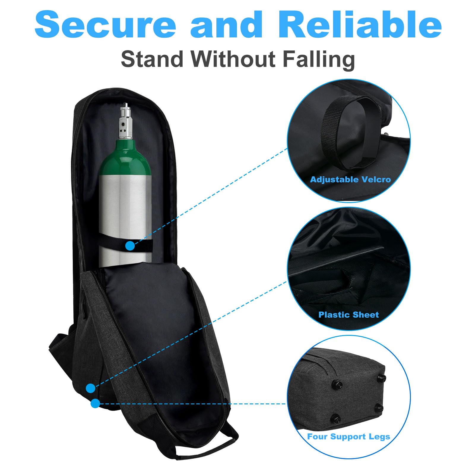 APDTEK Portable Oxygen Tank Backpack Holder for Size D (M-15), Comfortable Medical Oxygen Cylinder Backpack Bag with Durable Straps, Size JD (M-22) Oxygen Bag for Travel - Easy to Carry (Black)