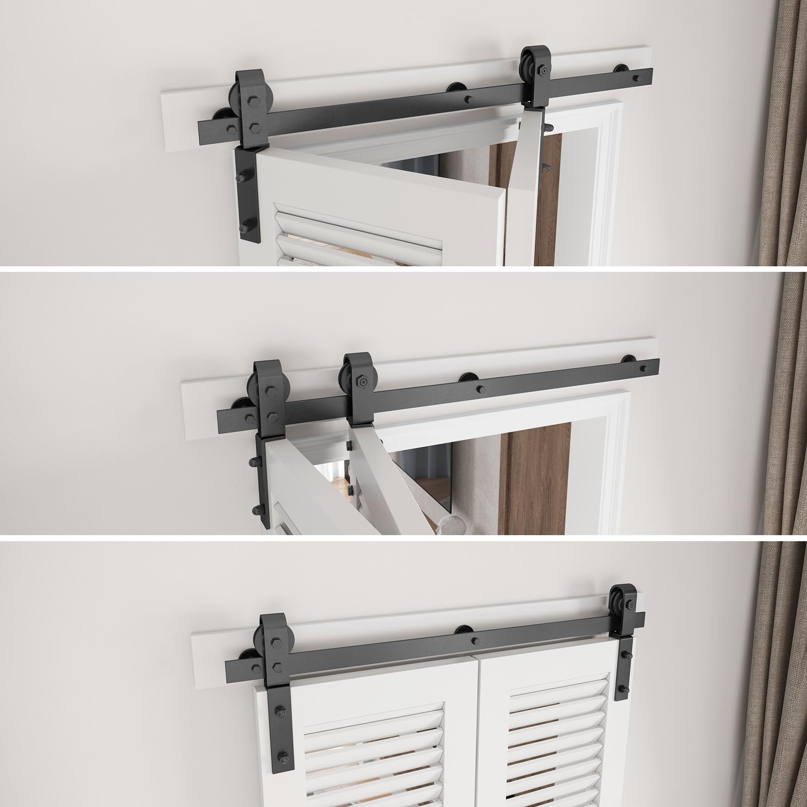 EaseLife 24" Bi-Folding Sliding Barn Door Hardware Track Kit for 2 Closet Door,Side Mount,Heavy Duty,Slide Smoothly Quietly,Easy Install,Black,No Door (Track Length 28" for Double 12" Wide Door)